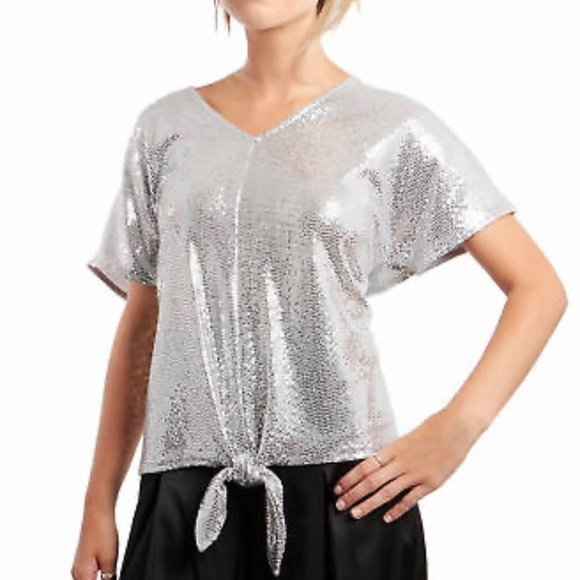 MSK | Tops | Msk Metallic Alloversequin Tiefront Top Silver Size Xl ...
